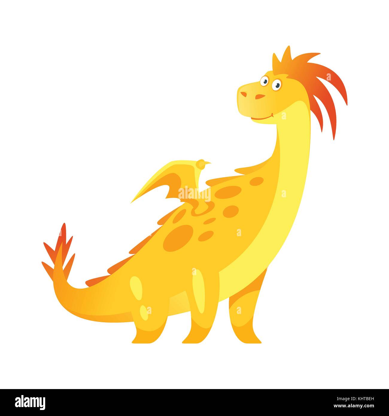 Vector cartoon style illustration of cute yellow dragon isolated on ...