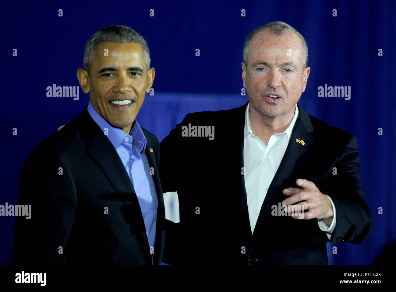 NEWARK, NJ - OCTOBER 19: Former U.S. President Barack Obama walks on ...