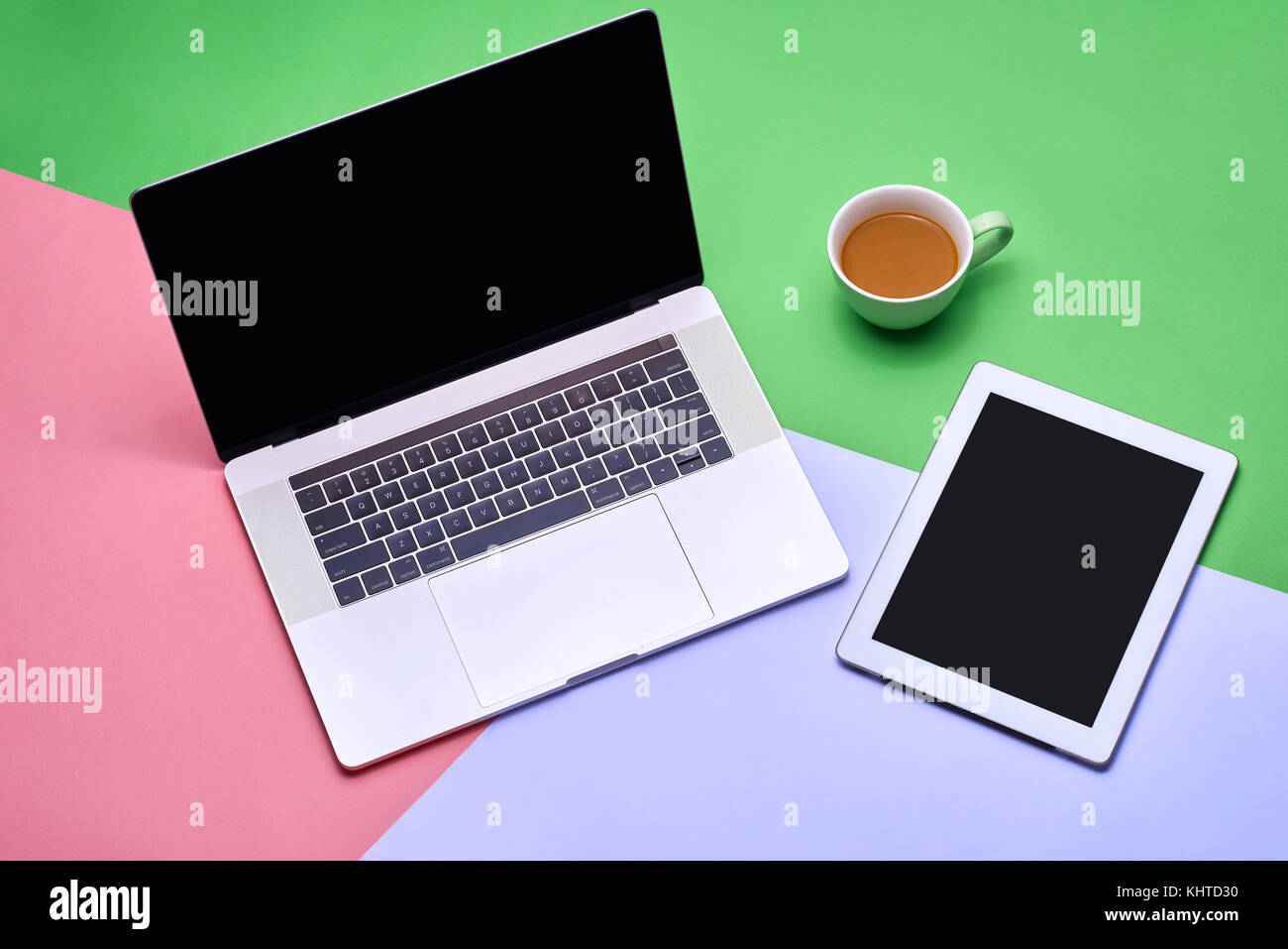 Open laptop with digital tablet. All with isolated screen Stock Photo ...