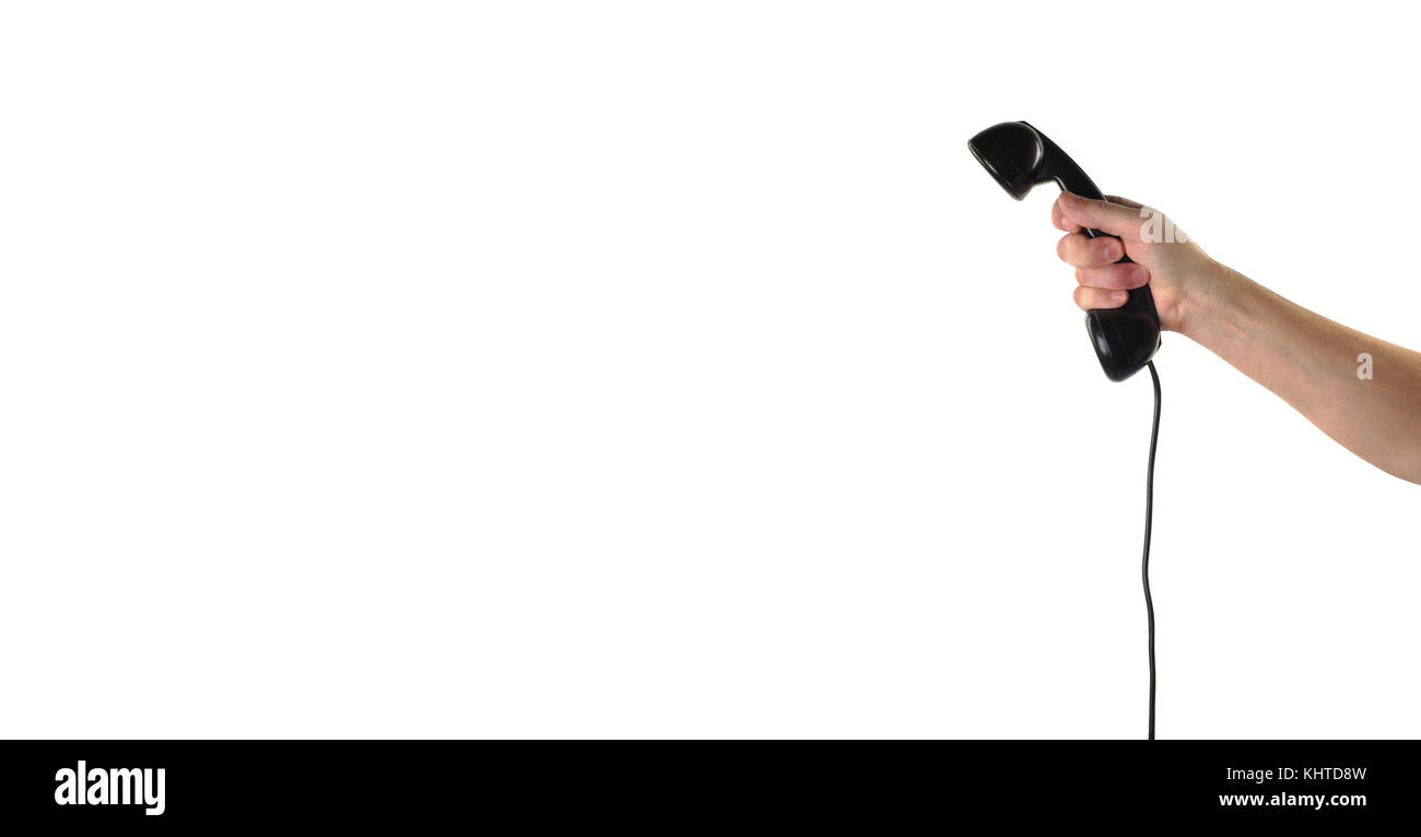 Objects Hands action - Hand holds vintage retro phone handset isolated ...