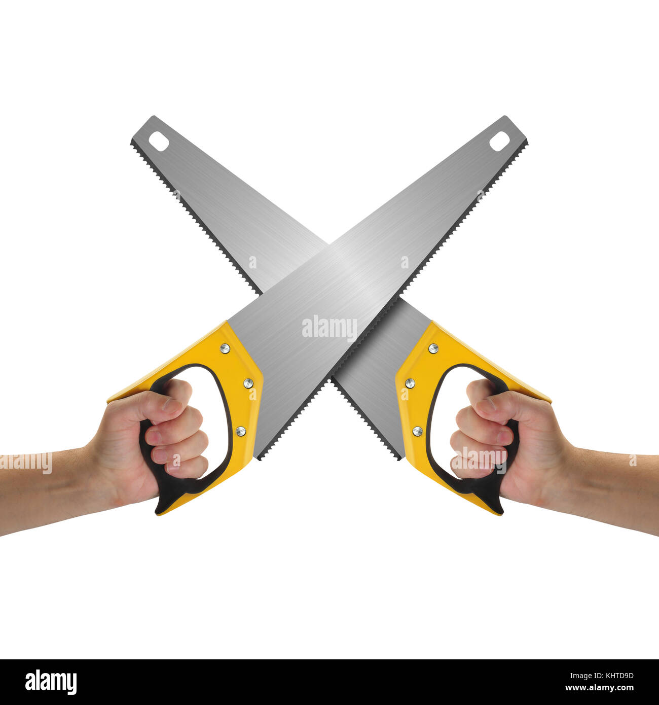 Objects hands action - Two crossed Hand saw worker hand isolated white ...