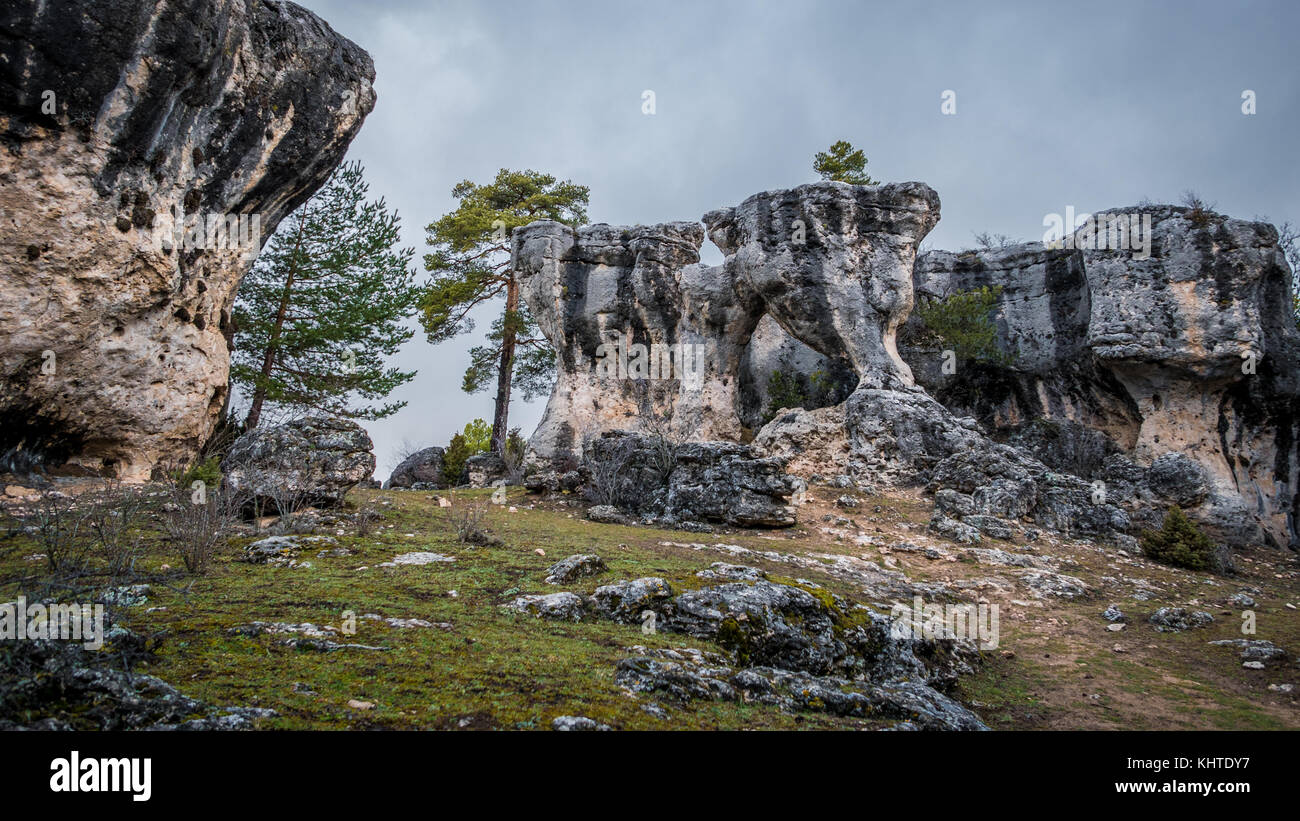 Karstic unreal formation with holes in Cuenca Stock Photo - Alamy