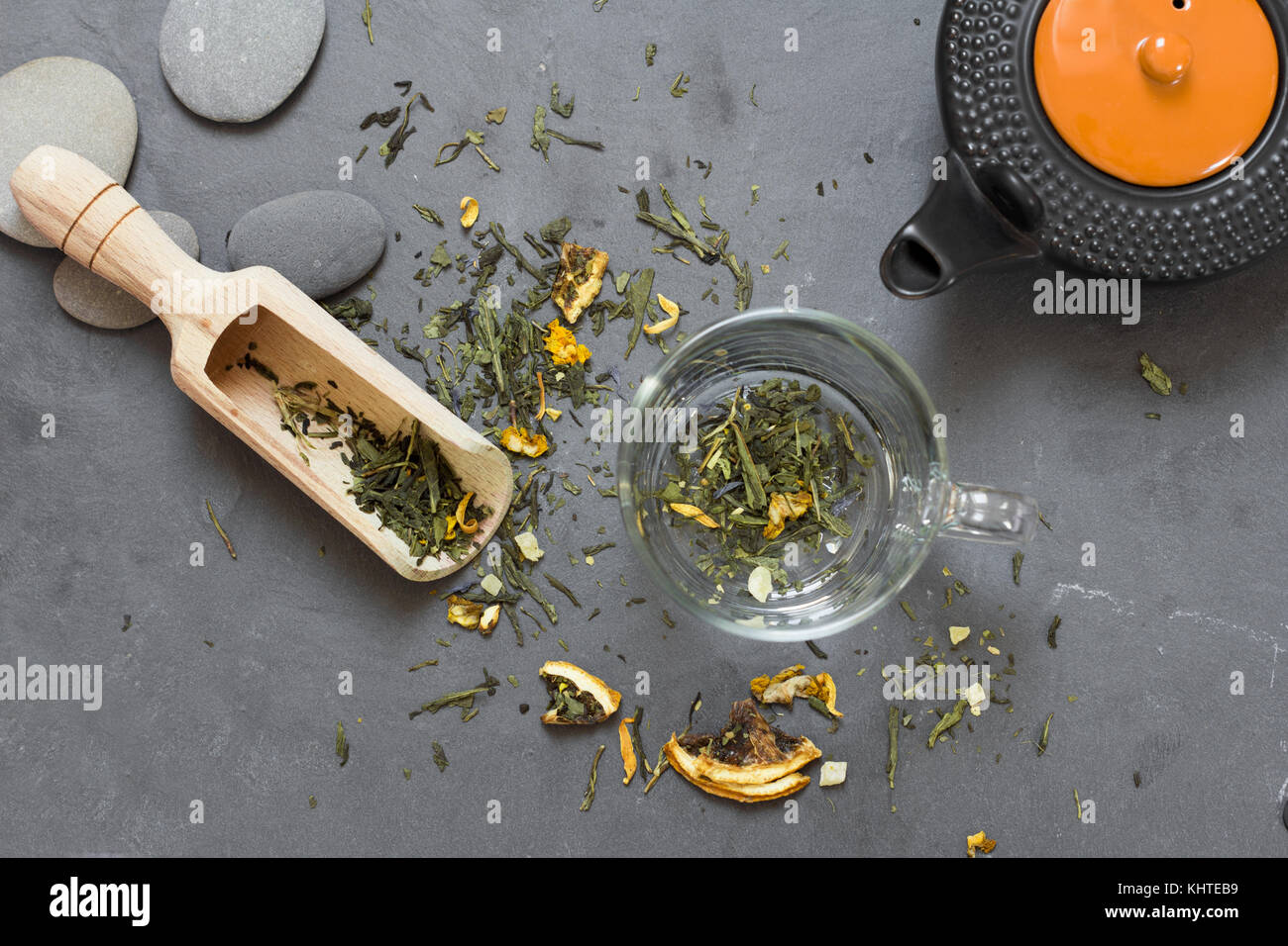 cup with dry green tea and tea pot Stock Photo - Alamy cup with dry green tea and tea pot Stock Photo - Alamy
