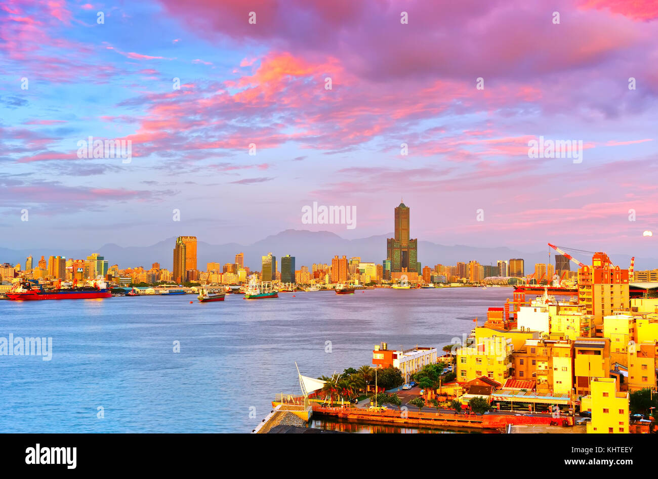 Kaohsiung Harbor at twilight in Kaohsiung, Taiwan Stock Photo - Alamy