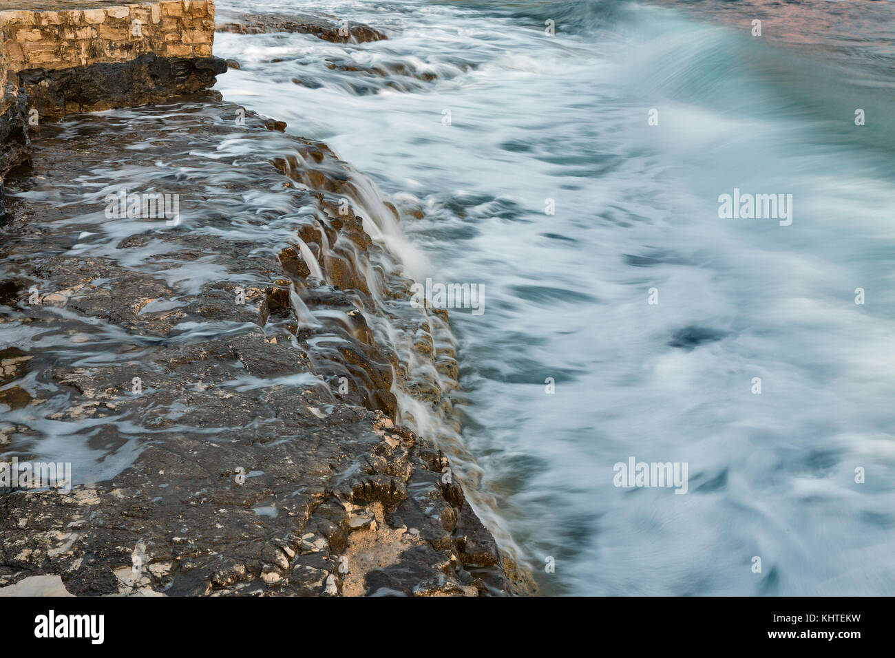 Stormy rocky beach in Istria, Croatia. Solaris summer resort, Adriatic ...
