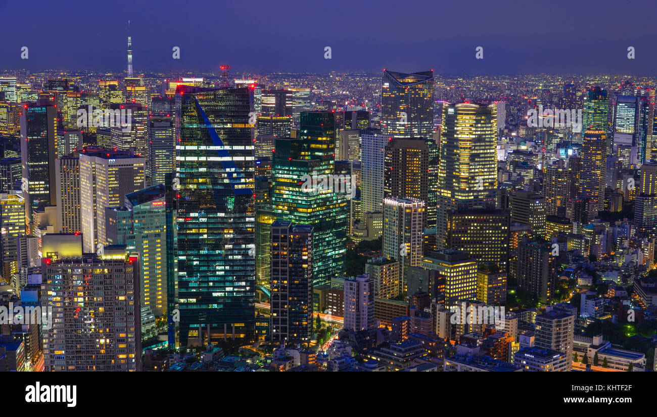Tokyo, Japan - Sep 29, 2017. Modern buildings at night in Tokyo, Japan ...