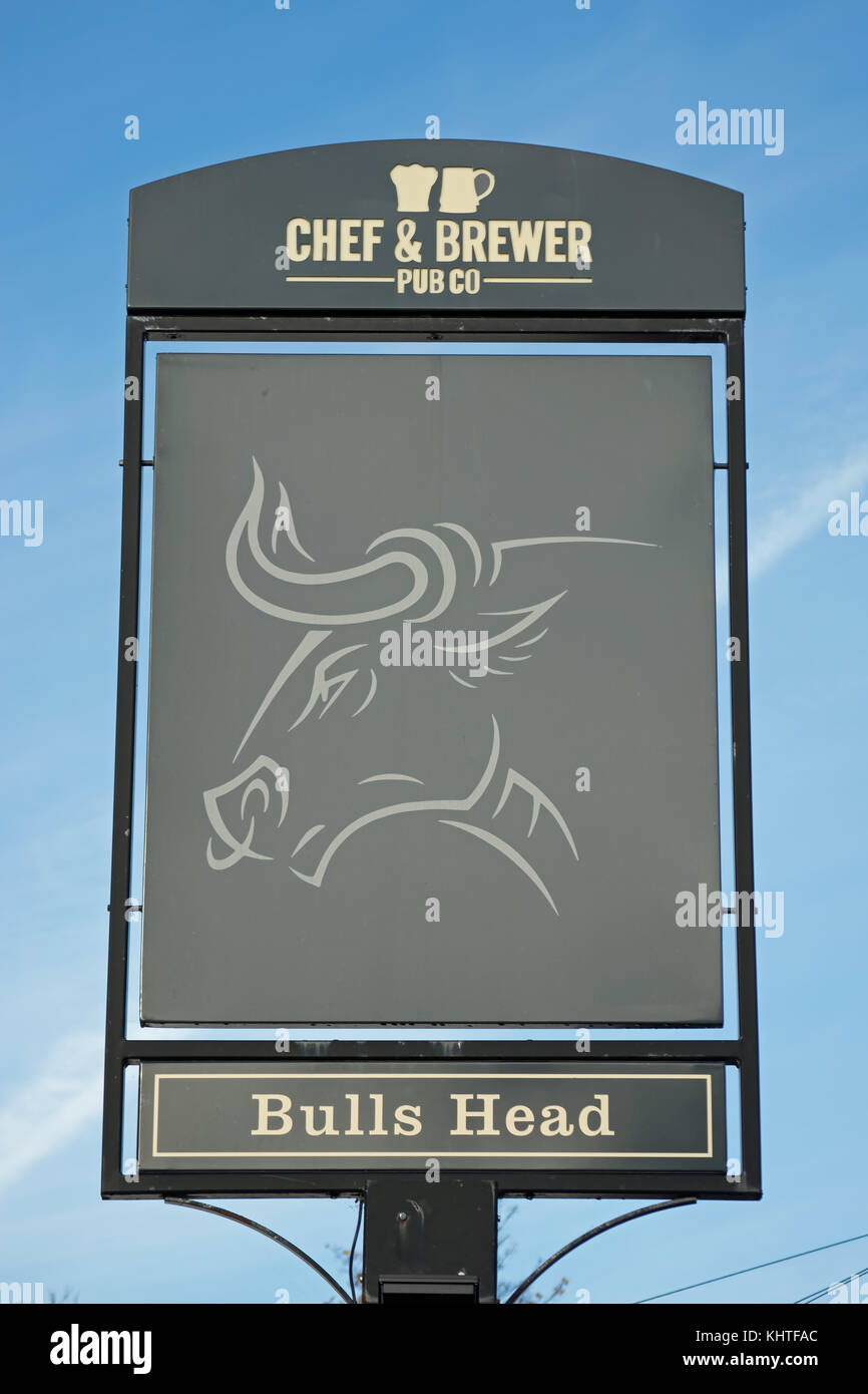 pub sign for the bulls head, part of the chef & brewer nationwide chain ...