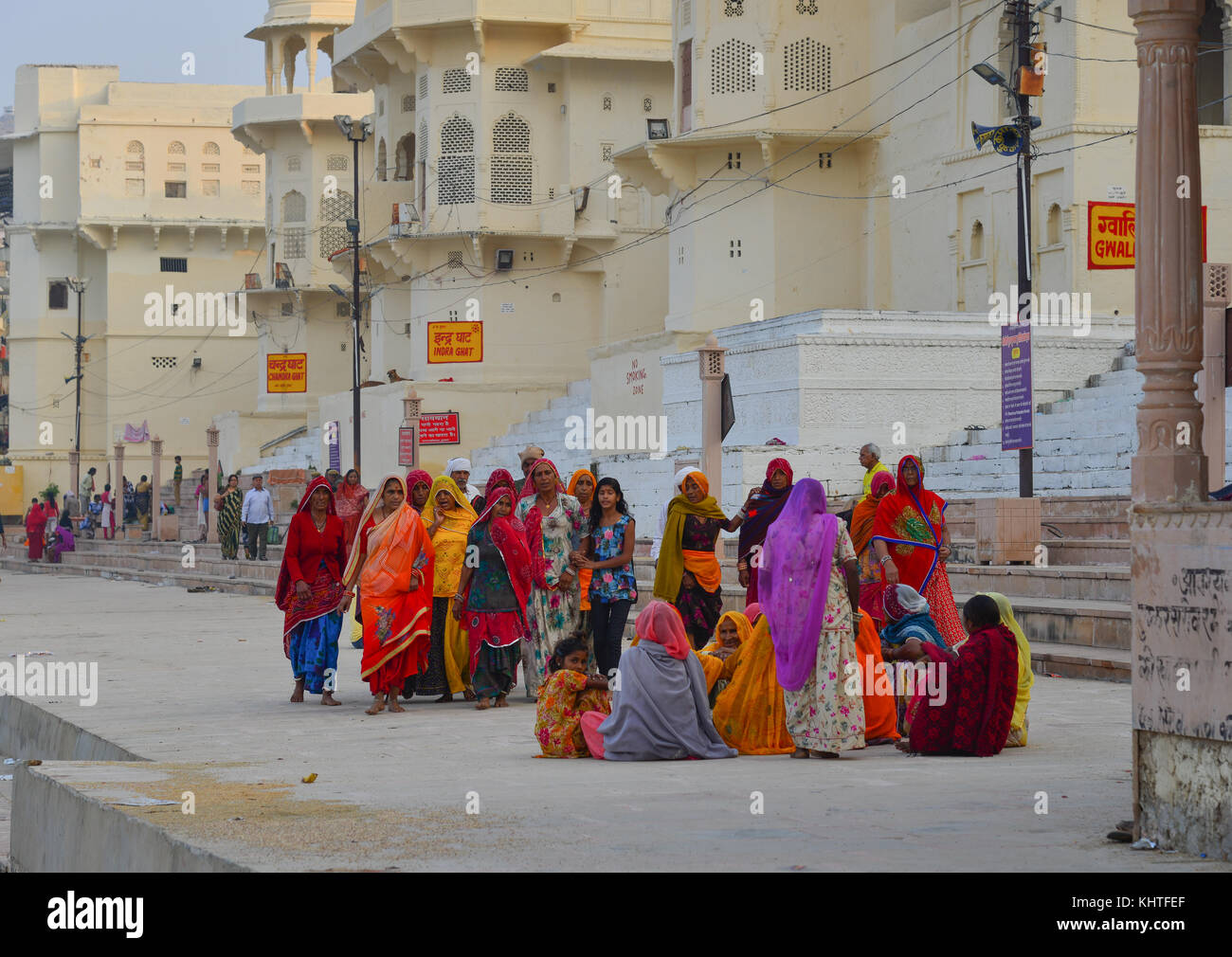Pushkar, India - Nov 5, 2017. Indian women in sari on street in Pushkar ...