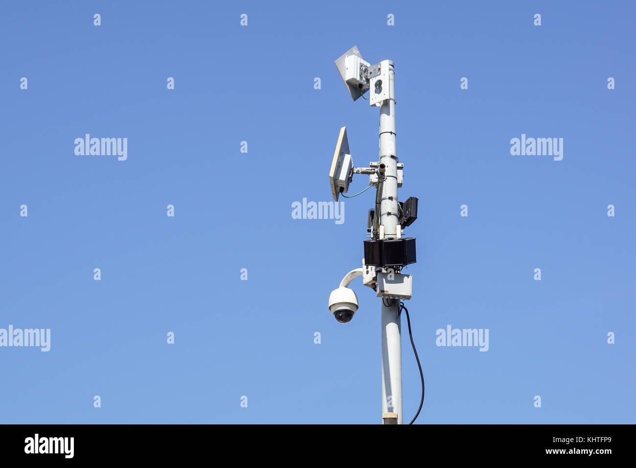 High tech overhead security camera with a blue sky Stock Photo - Alamy