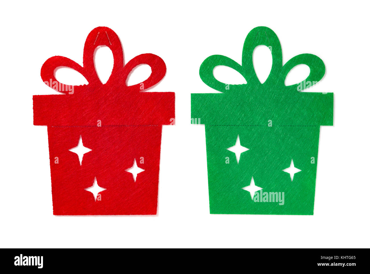 christmas decoration of red and green flat gift boxes on white Stock ...