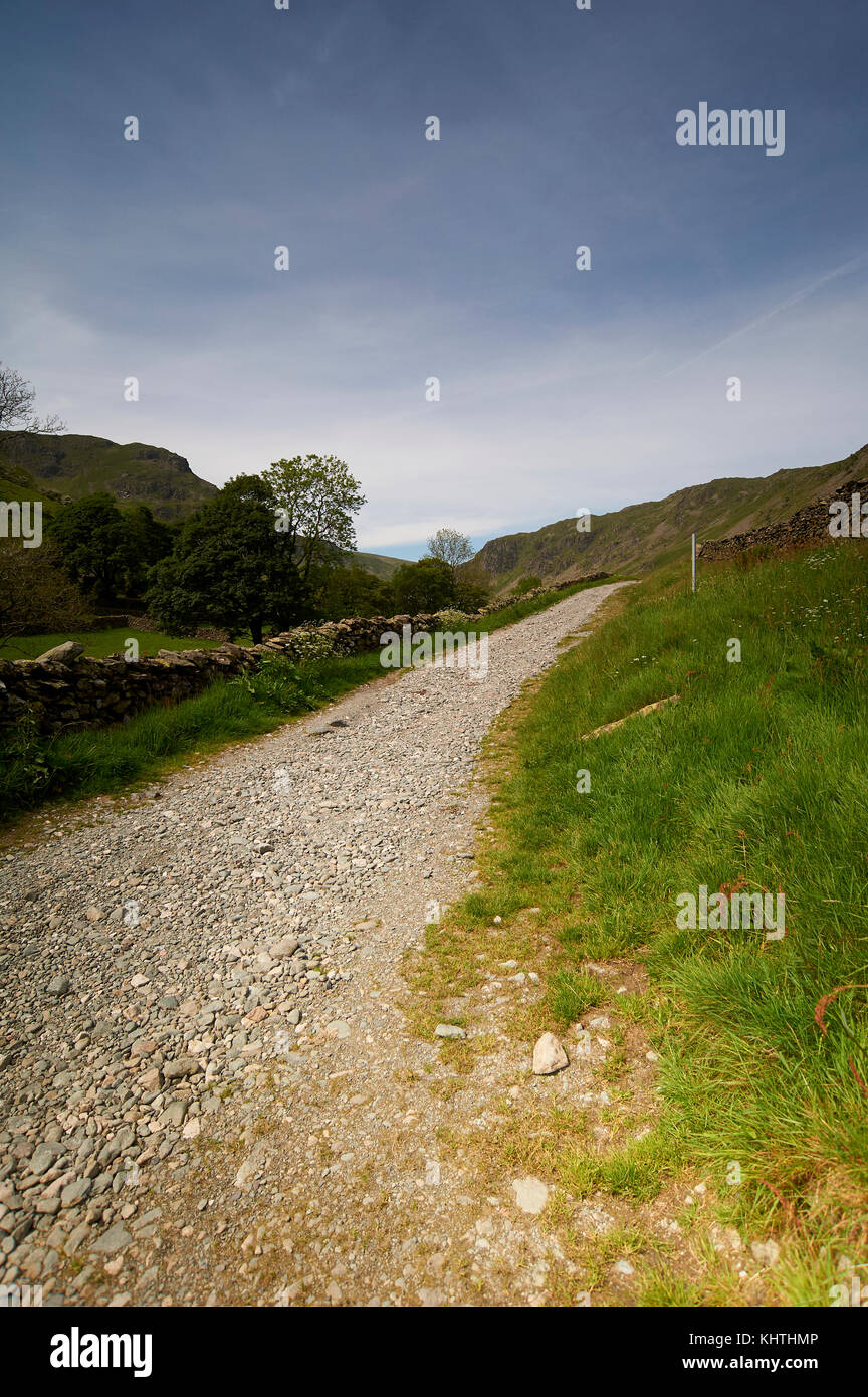 Valley landscape with dirt track, Longsleddale, South Lakeland, Cumbria ...