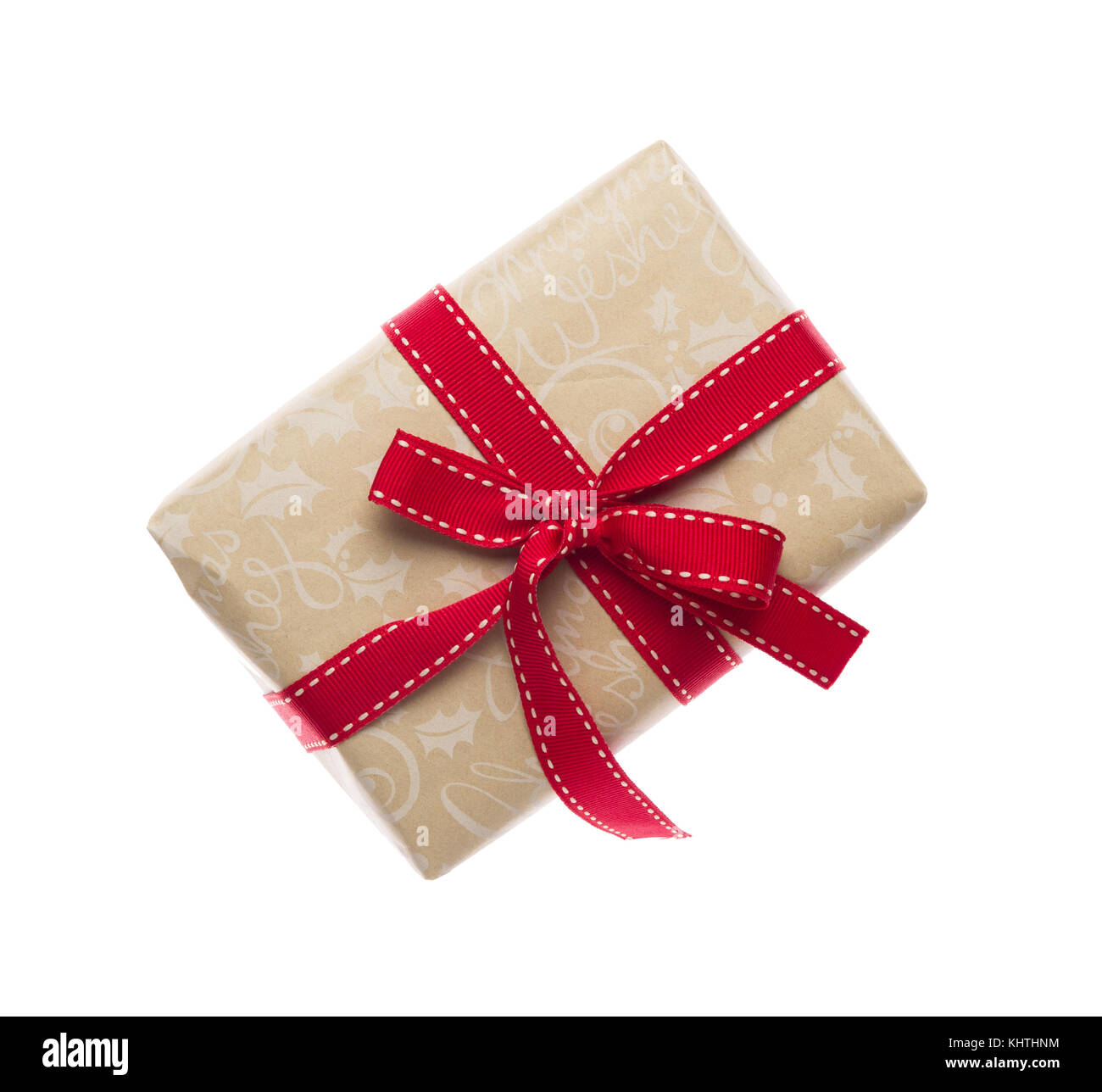 Gift box with red ribbon isolated on white Stock Photo - Alamy