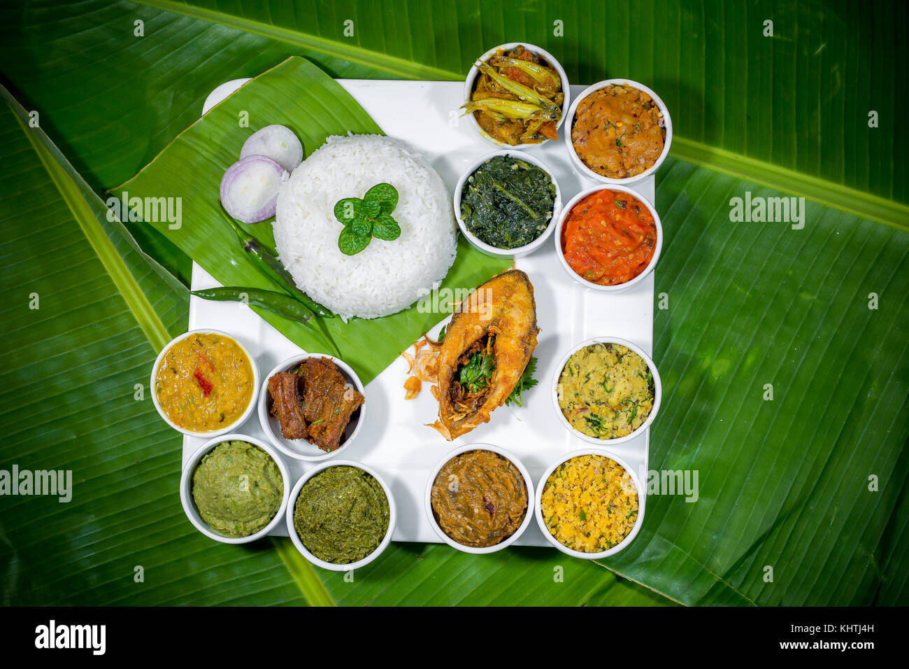 Bangla Cuisine Vorta, vaji, fish curry and vegetables curry platter ...