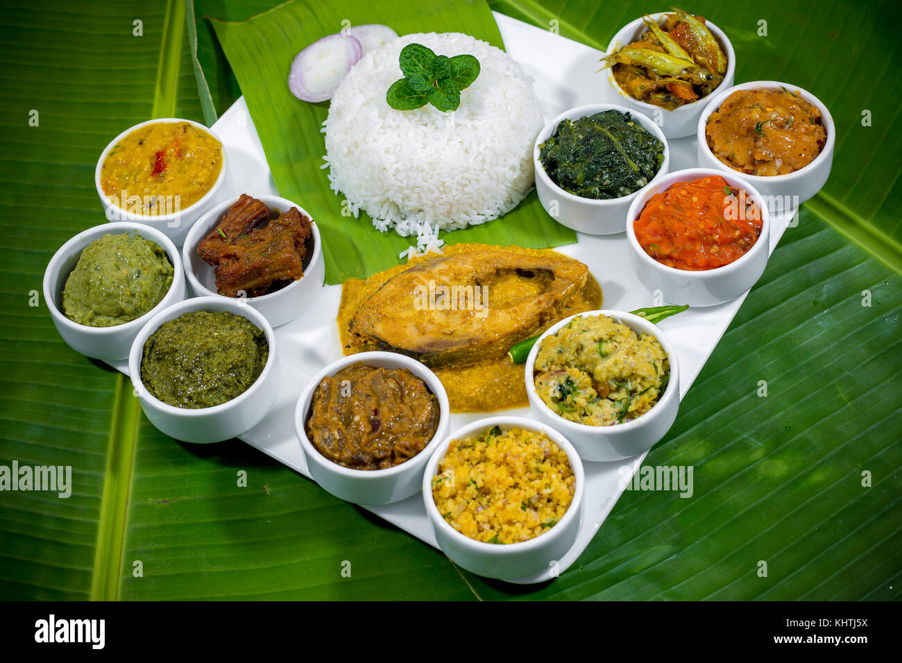 Bangla Cuisine Vorta, vaji, fish curry and vegetables curry platter ...