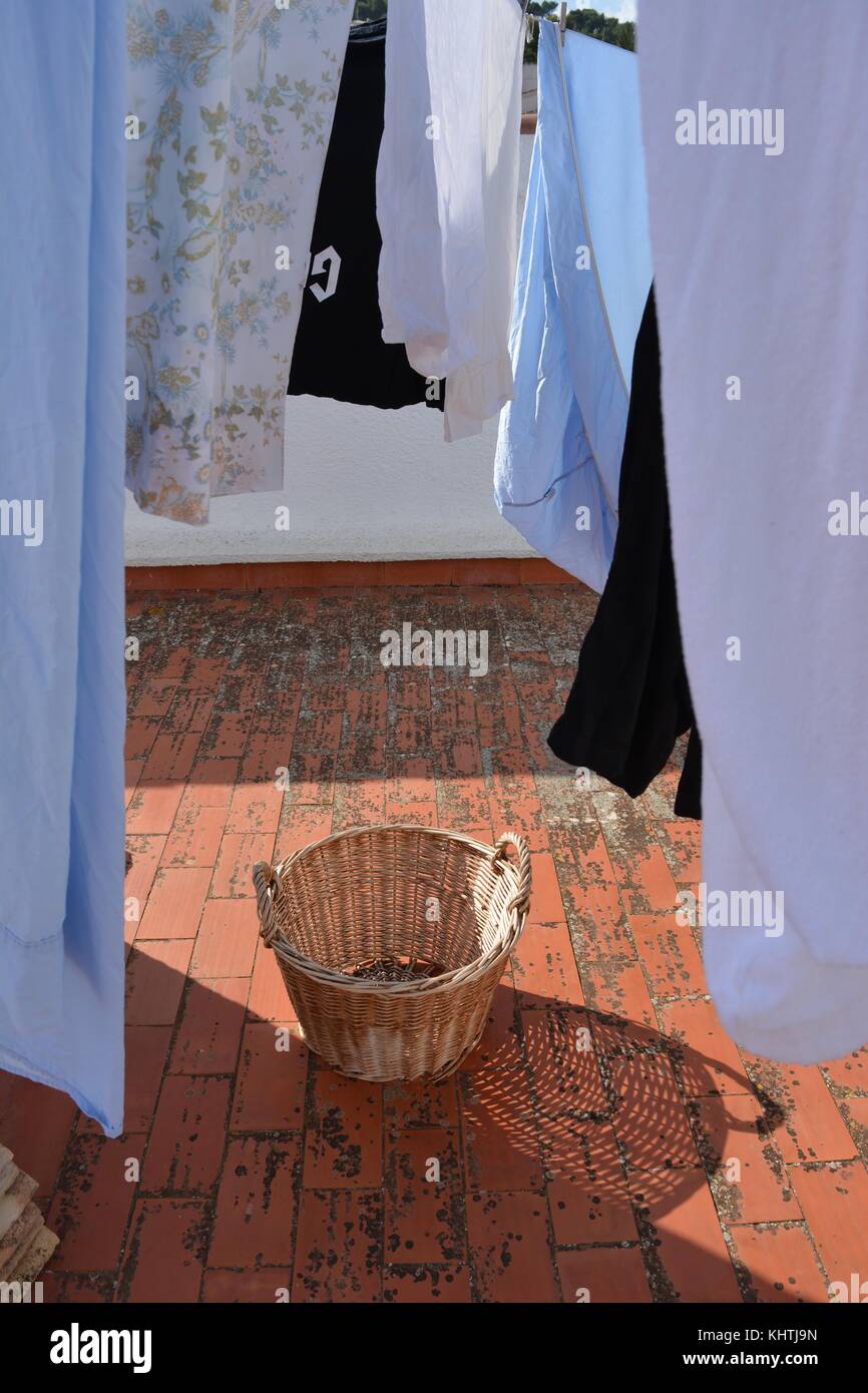 Laundry day. Washing hanging on the line to dry Stock Photo - Alamy