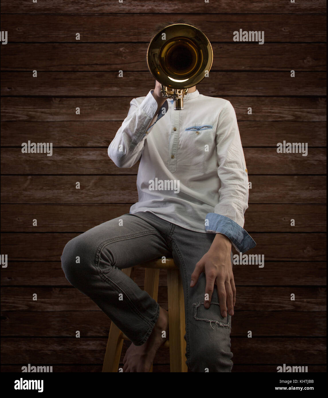 Trumpet Head Boy With Bugle/Trumpet Stock Photo - Alamy