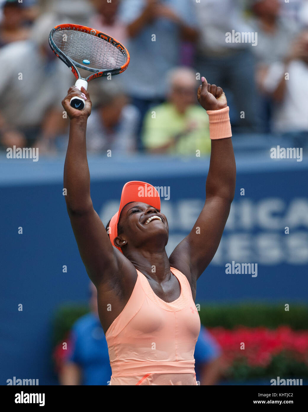 American tennis player SLOANE STEPHENS (USA) cheers after her victory ...