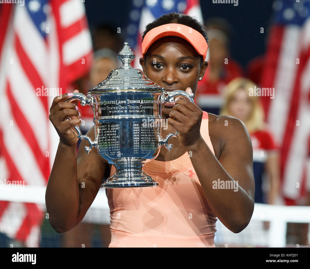 American tennis player SLOANE STEPHENS poses with the championship ...