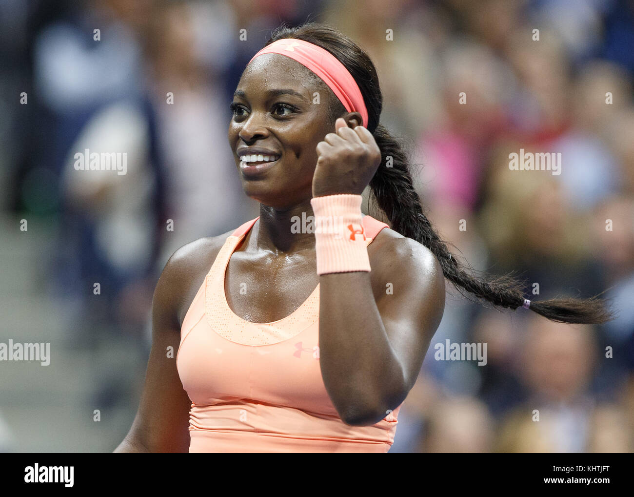 American tennis player SLOANE STEPHENS (USA) cheers after her victory ...