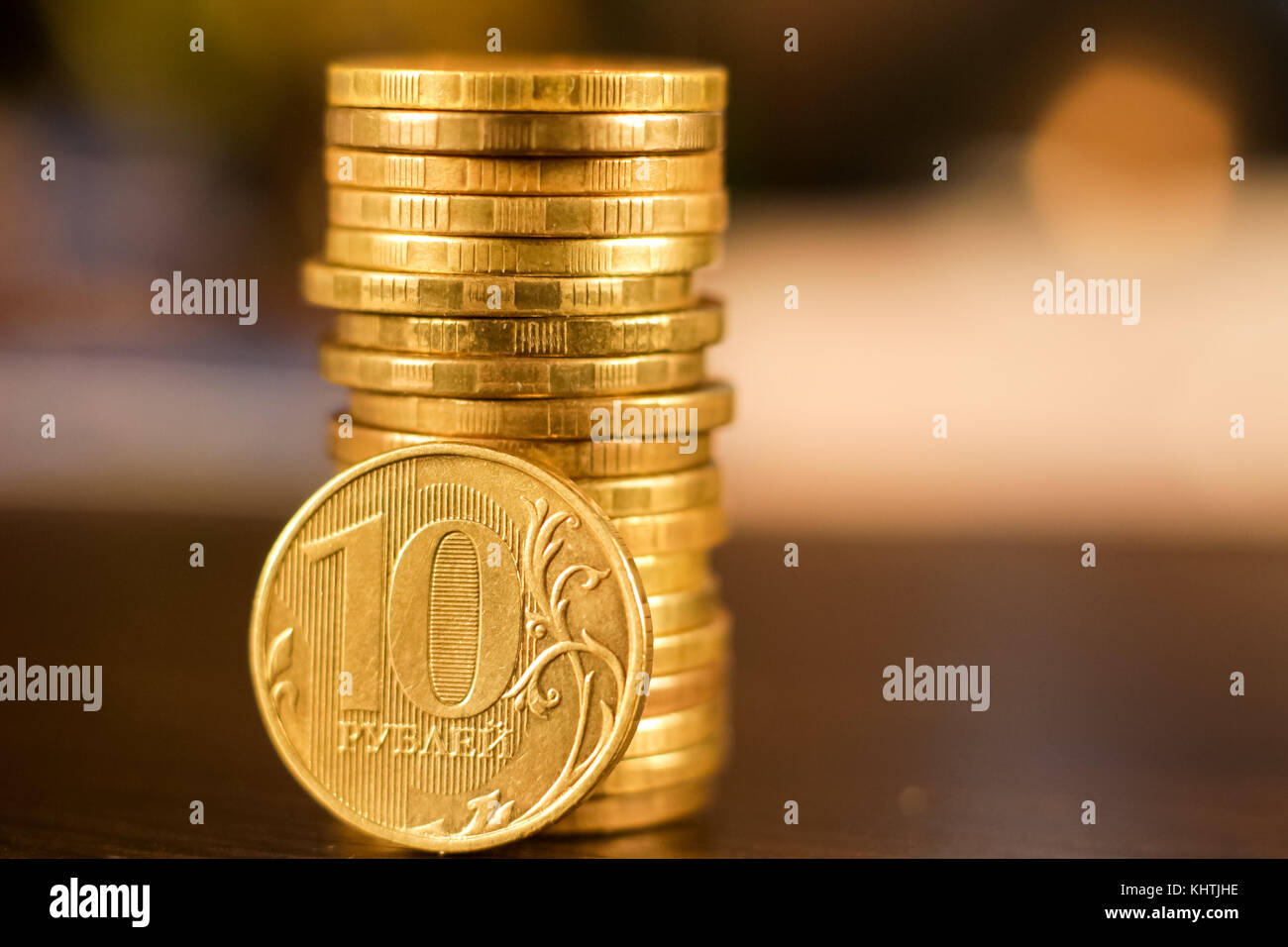 Set of russian golden ruble coins. Russian currency. Financial concept ...