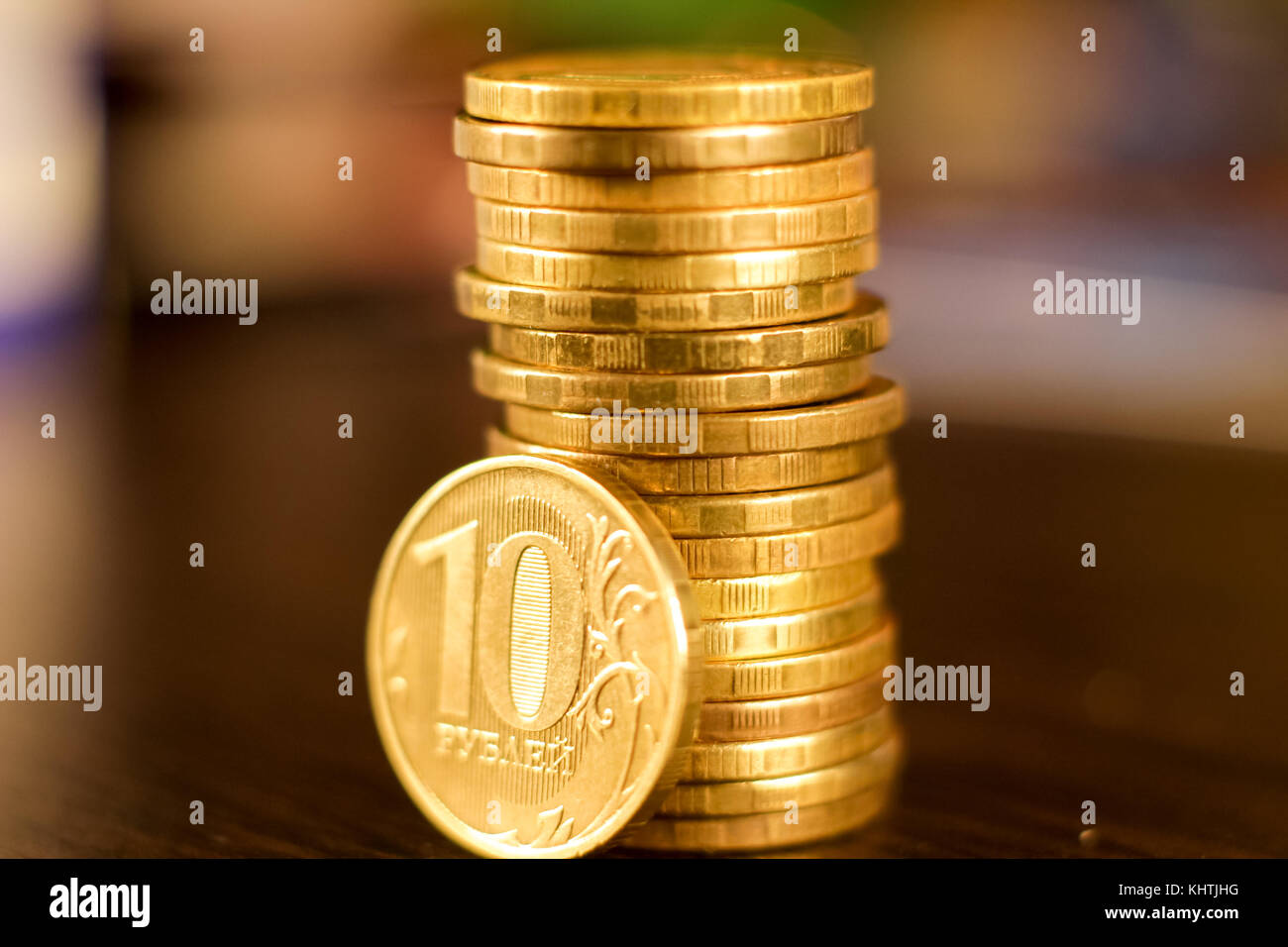 Set of russian golden ruble coins. Russian currency. Financial concept ...