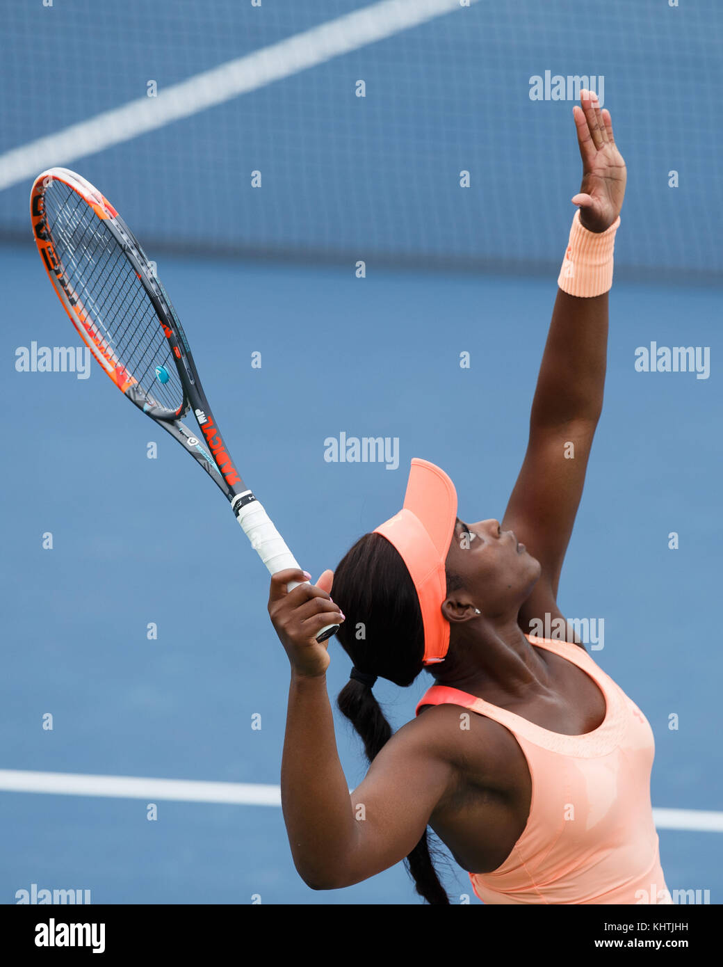American tennis player SLOANE STEPHENS (USA) hitting a service shot ...