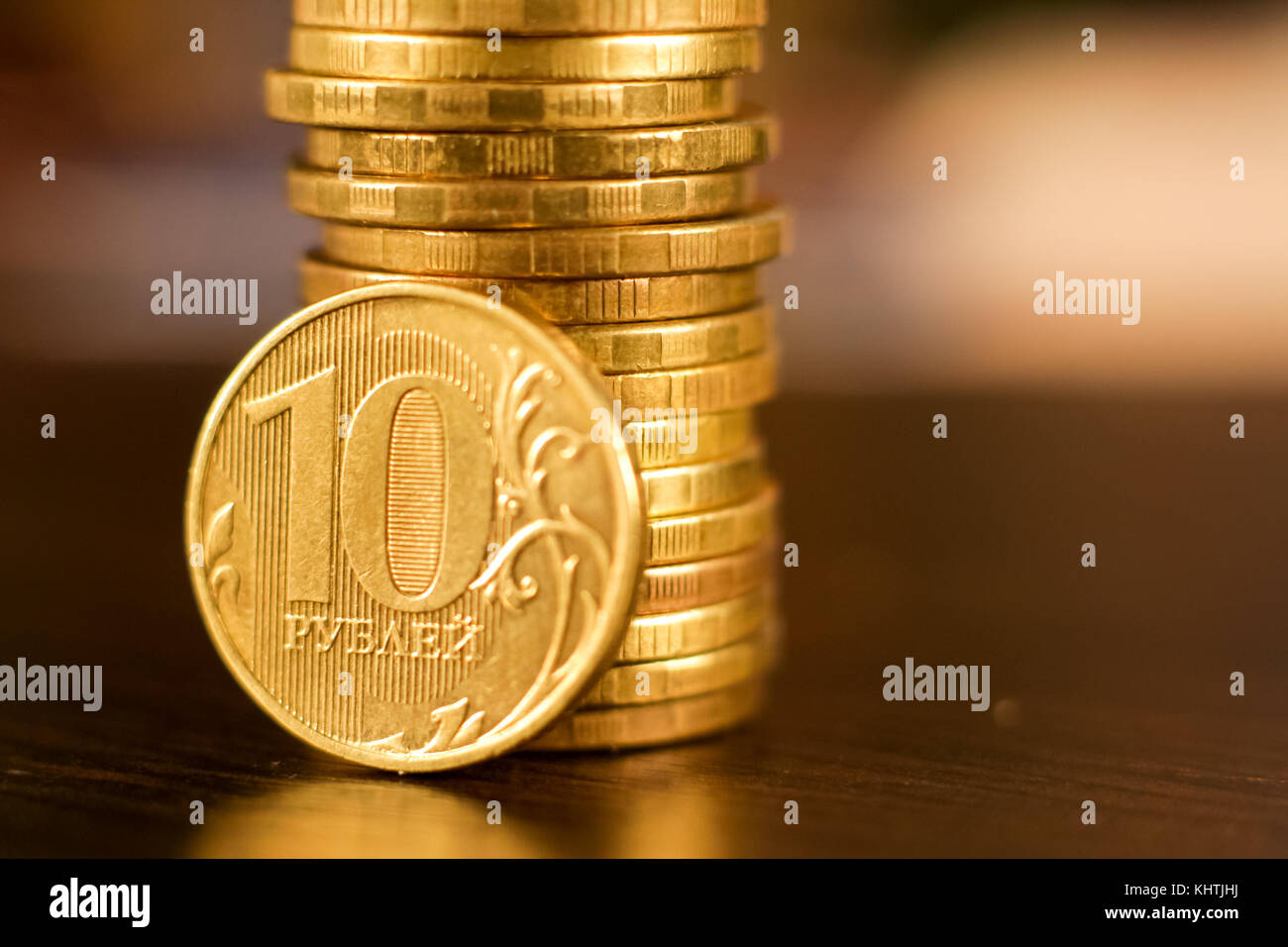 Set of russian golden ruble coins. Russian currency. Financial concept ...