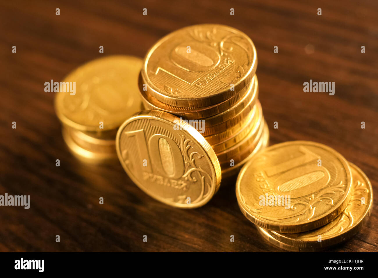 Set of russian golden ruble coins. Russian currency. Financial concept ...