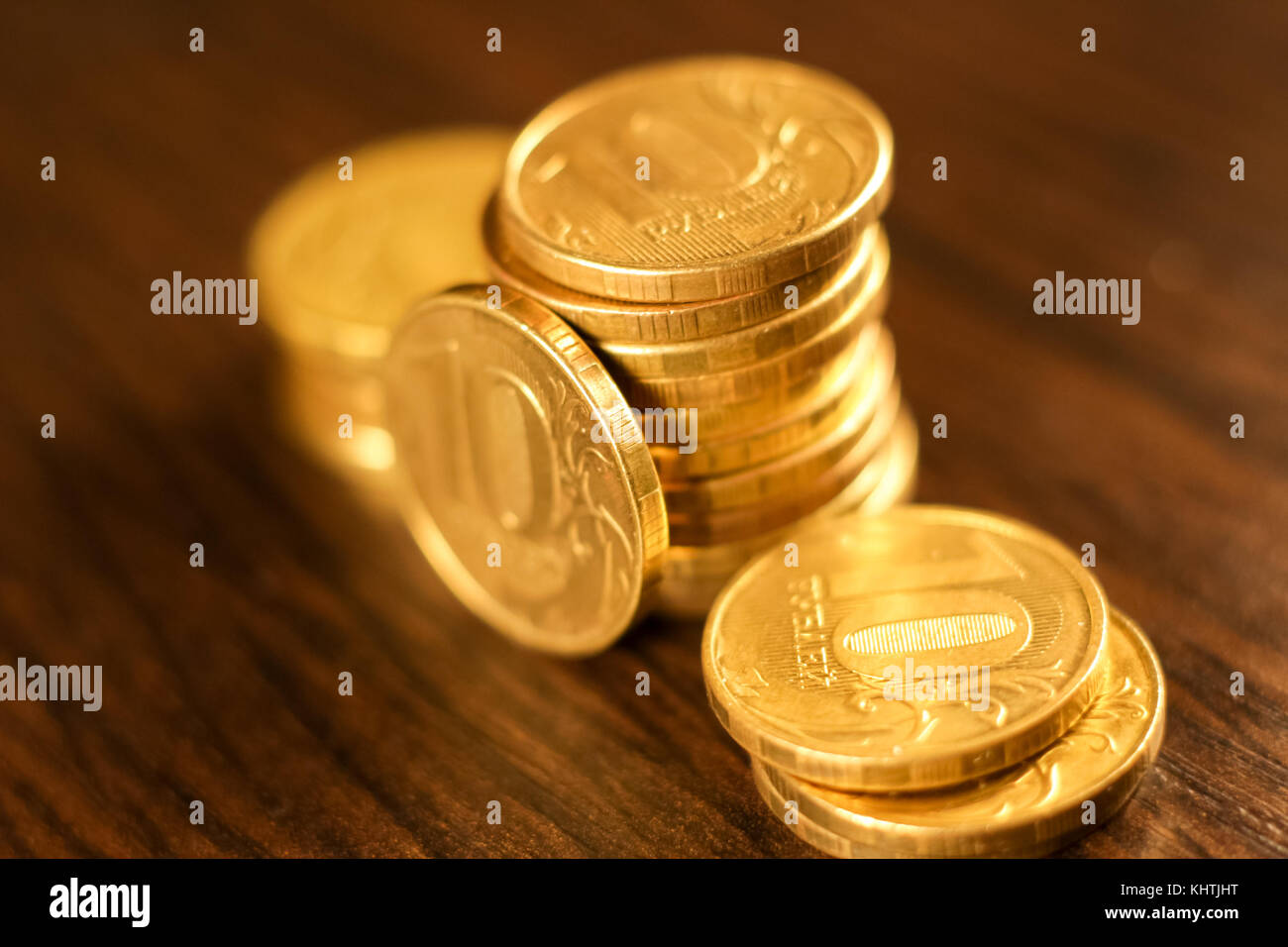 Set of russian golden ruble coins. Russian currency. Financial concept ...