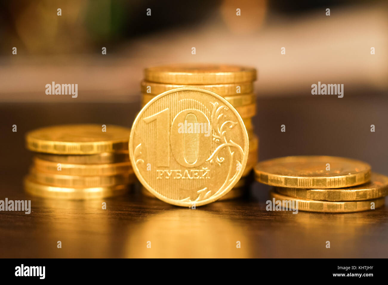 Set of russian golden ruble coins. Russian currency. Financial concept ...