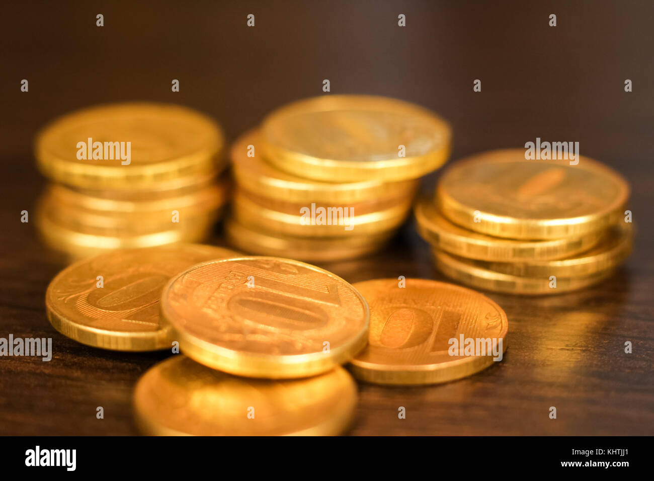 Set of russian golden ruble coins. Russian currency. Financial concept ...
