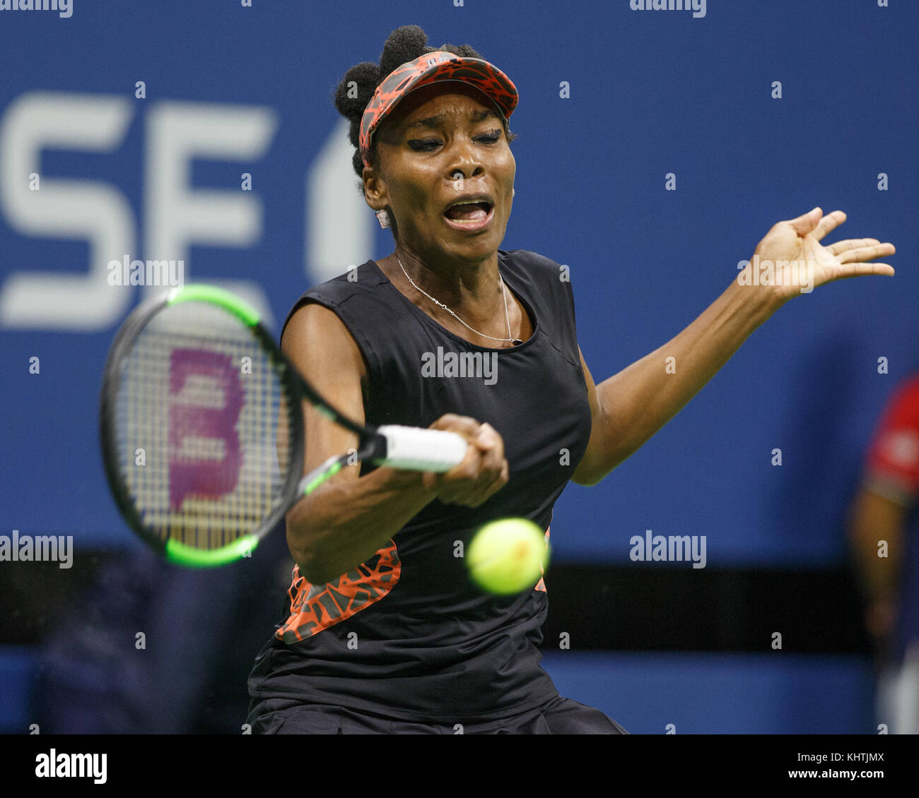 American tennis player VENUS WILLIAMS (USA) hitting a forehand shot ...