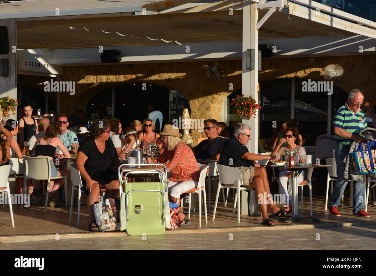 People at Aqua Bar Restaurant on the Arenal Beach on the Costa Blanca ...