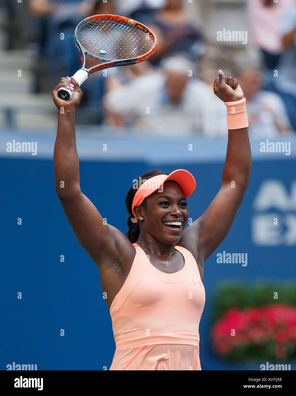 American tennis player SLOANE STEPHENS (USA) cheers after her victory ...