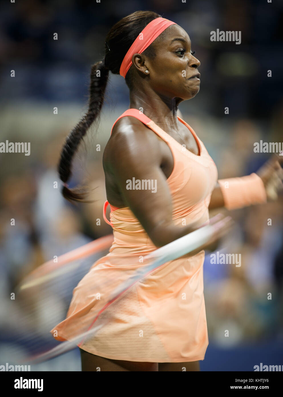 American tennis player SLOANE STEPHENS (USA) hitting a forehand shot ...