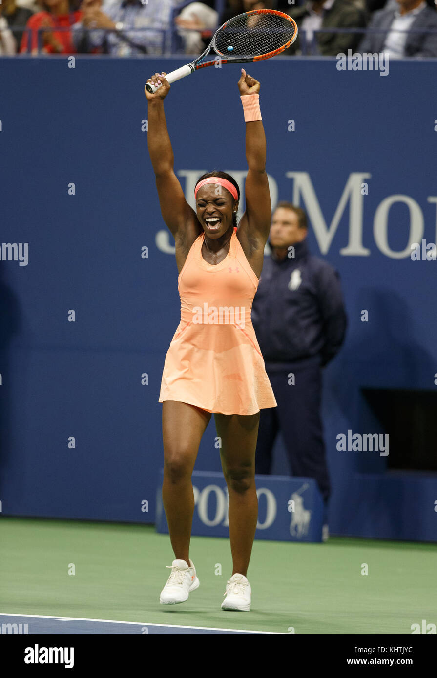 American tennis player SLOANE STEPHENS (USA) cheers after her victory ...
