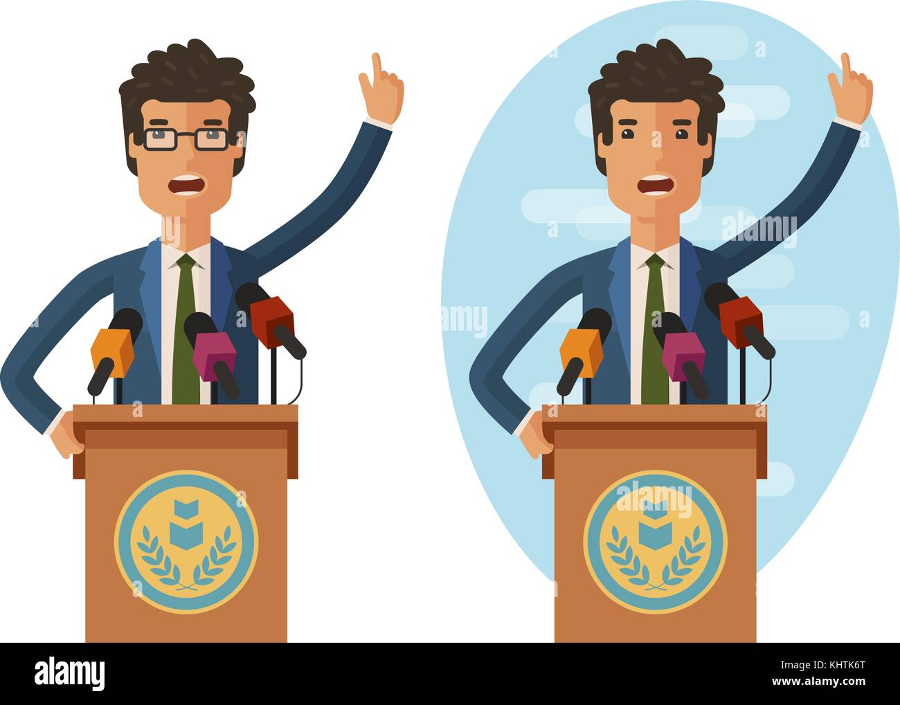 Public statement. Orator speak from tribune. Vector flat illustration ...