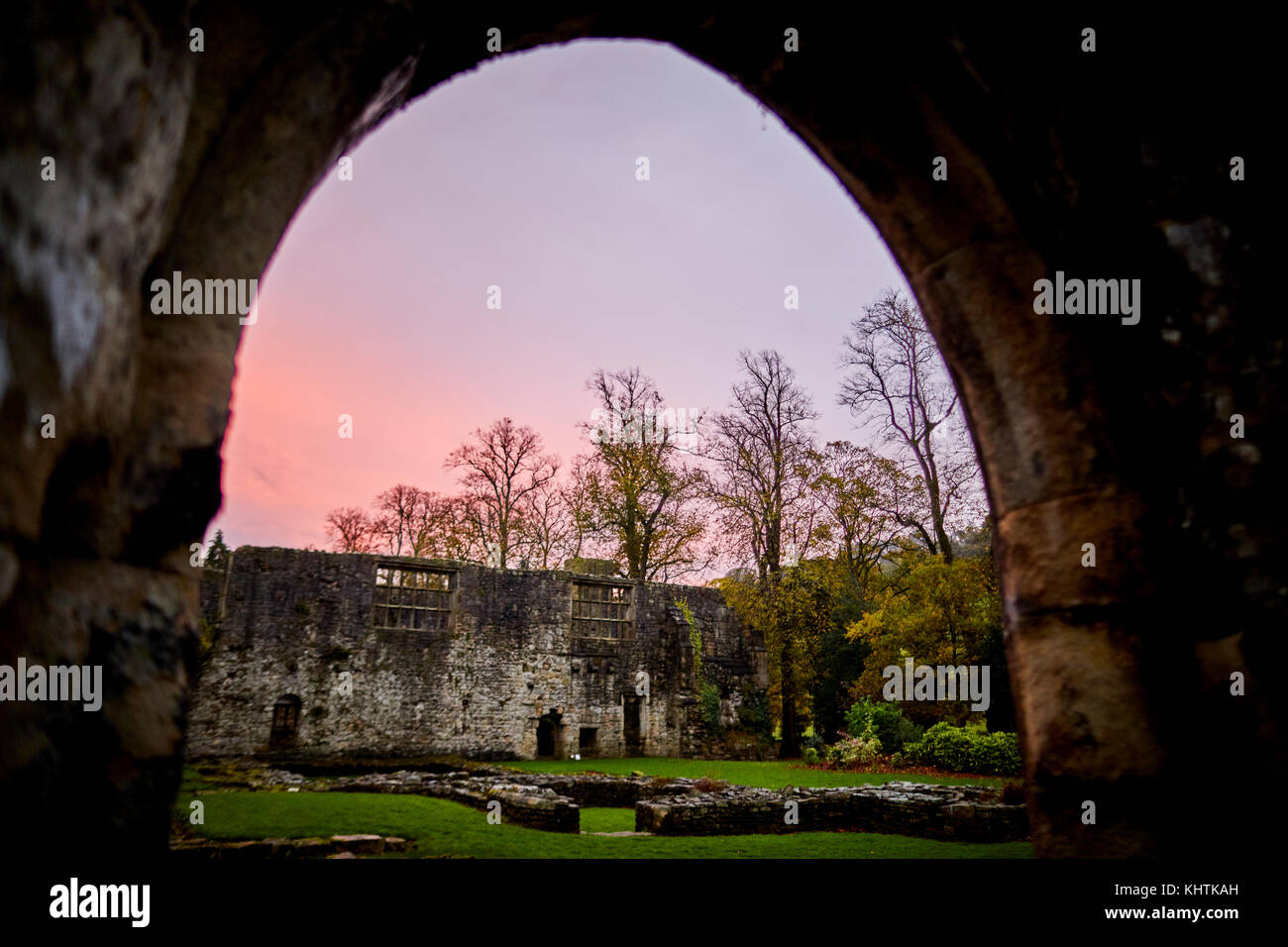 Autumn in Ribble Valley village Whalley in Lancashire, pictured ruins ...