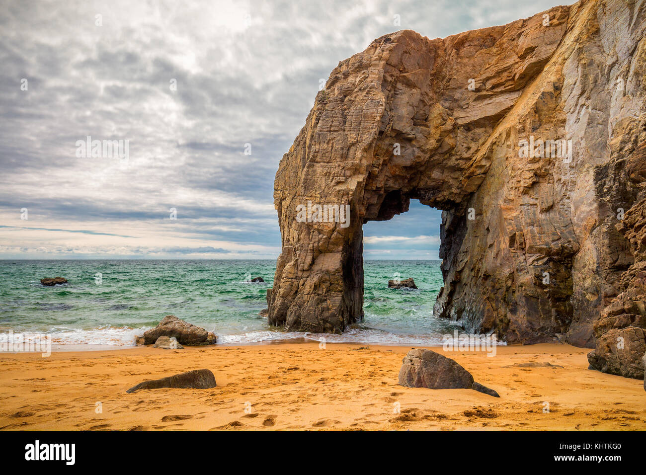 Spectacular natural cliffs and stone arch Arche de Port Blanc and ...