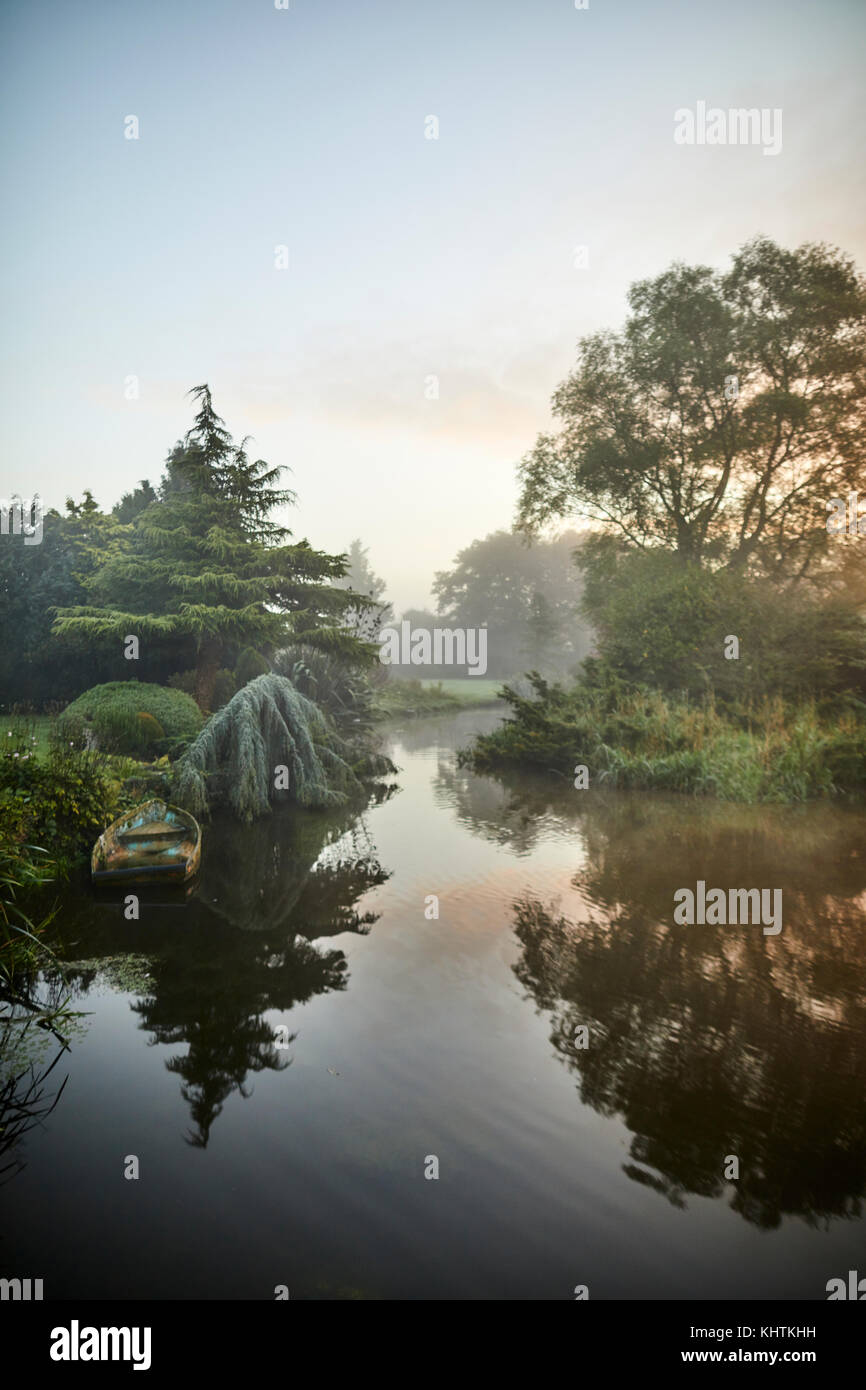 Autumn morning mist fog Cheshire countryside , Tiverton, Tarporley. a ...