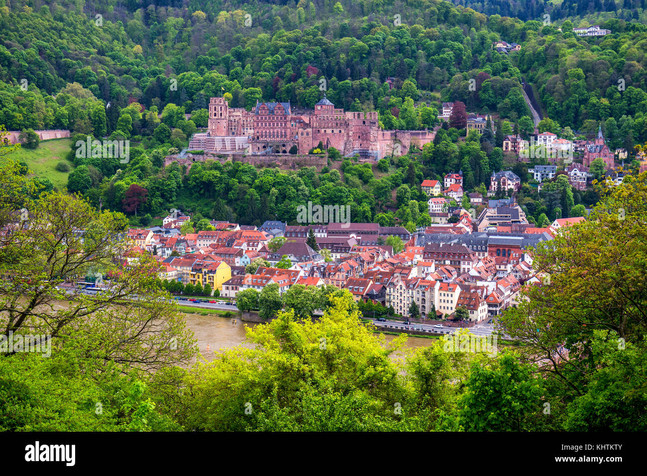 Panoramic view of beautiful medieval town Heidelberg including Carl ...