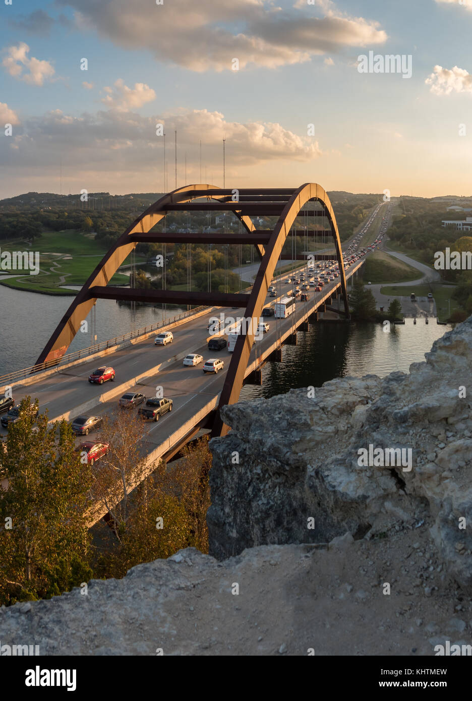 Portrait View of the Austin 360 Bridge During Sunset Stock Photo - Alamy