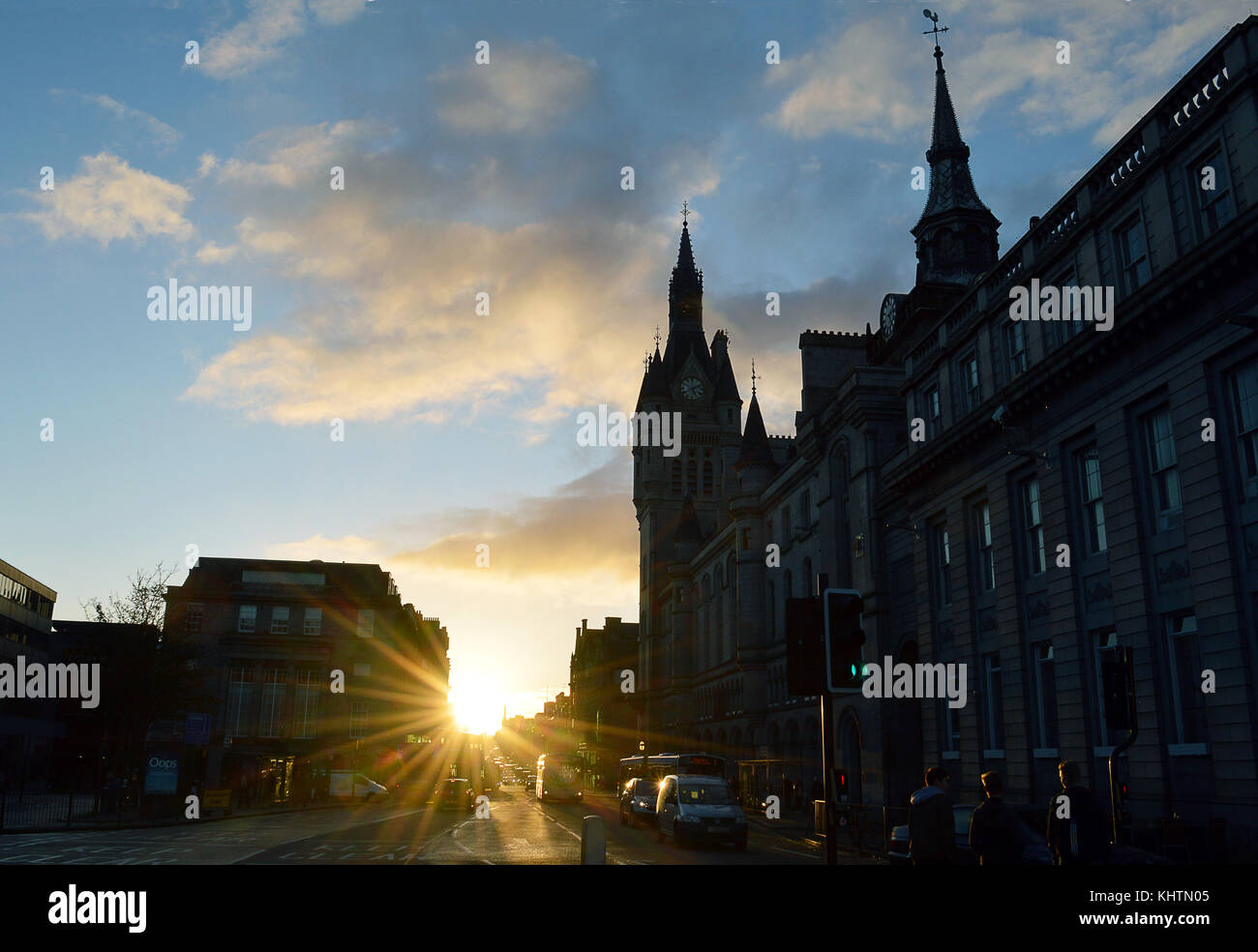 Early winter sunset on Union Street, the main thoroughfare in Aberdeen ...