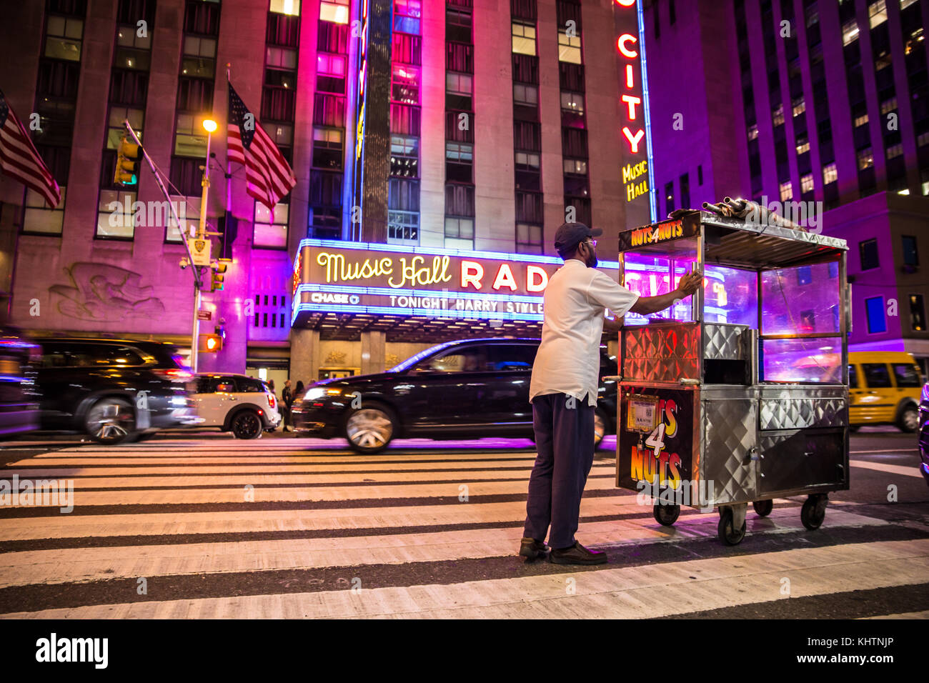 NEW YORK CITY - SEPTEMBER 28, 2017: View of busy night street scene ...