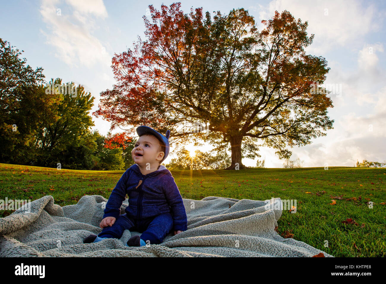 Baby boy in fall forest Stock Photo - Alamy