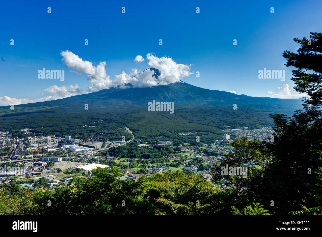 View to Mount Fuji with City in Summer with blue sky and clouds Stock ...
