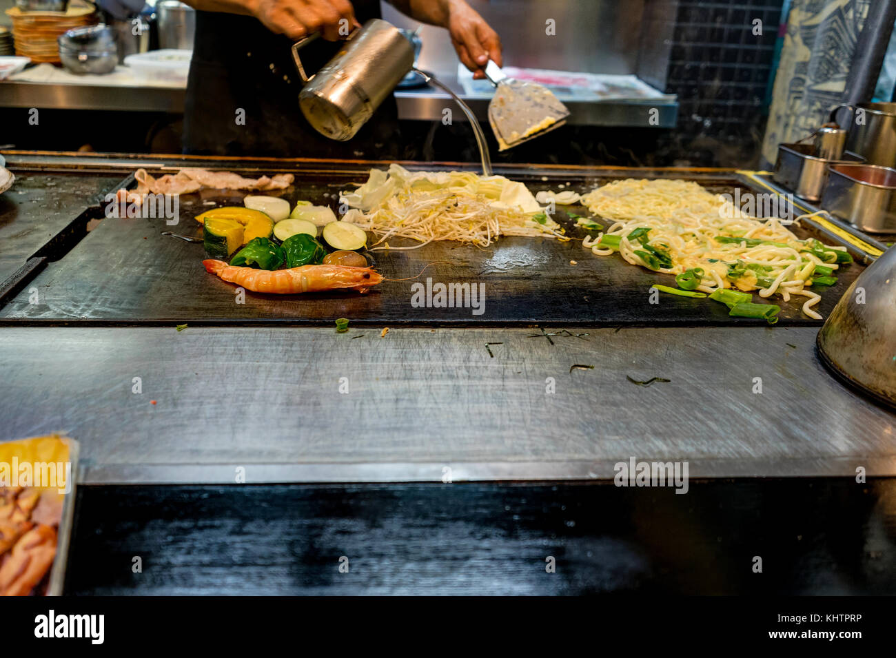 Kyoto Japan - October 2017 - Chef making Okonomiyaki in Kyoto Japan ...