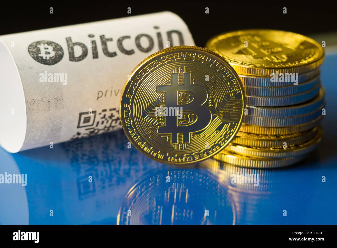Bitcoin golden coins and paper receipt Stock Photo - Alamy