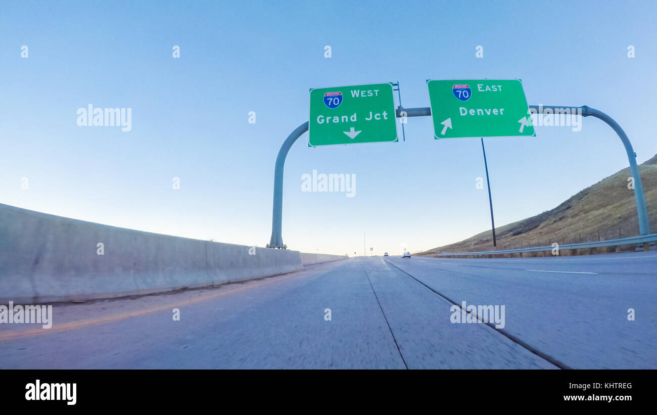 POV point of view - Driving West on highway 470 in early Winter Stock ...