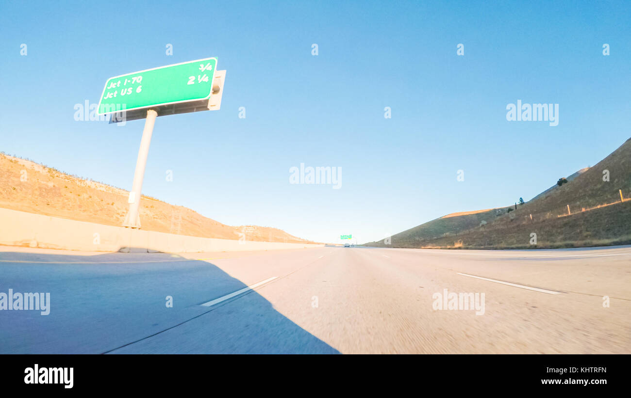 POV point of view - Driving West on highway 470 in early Winter Stock ...